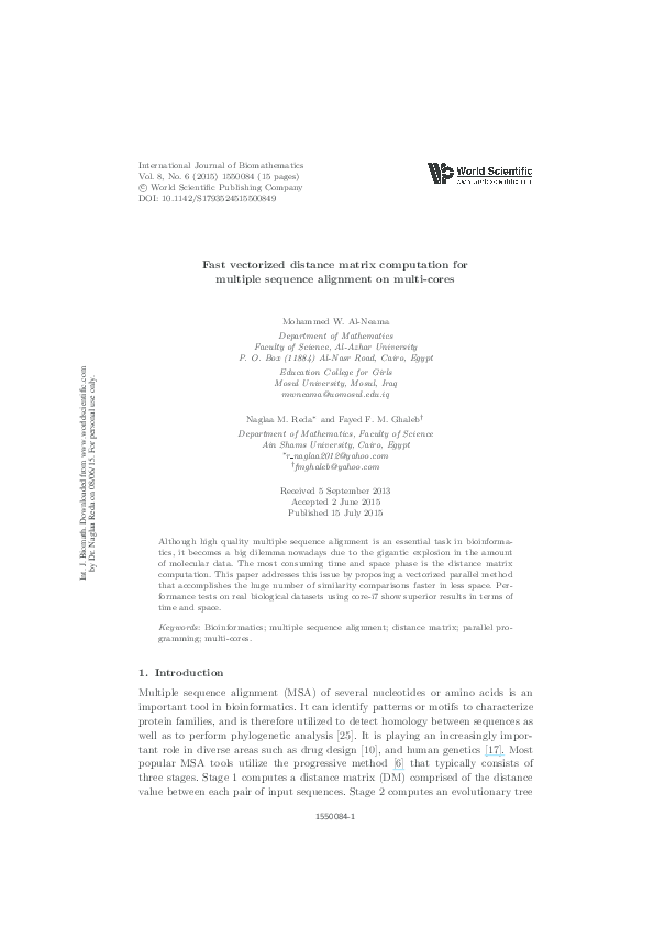 Pdf Fast Vectorized Distance Matrix Computation For Multiple Sequence Alignment On Multi Cores 3201