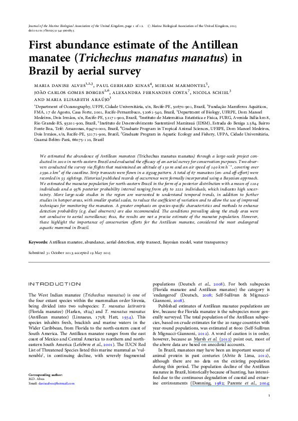 (PDF) First abundance estimate of the Antillean manatee (Trichechus ...
