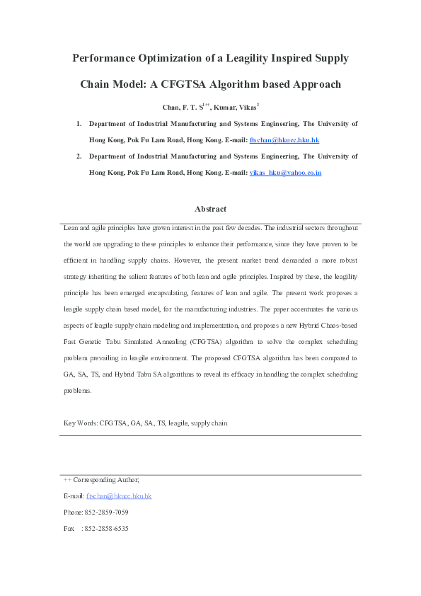 (PDF) Performance optimization of a leagility inspired supply chain ...