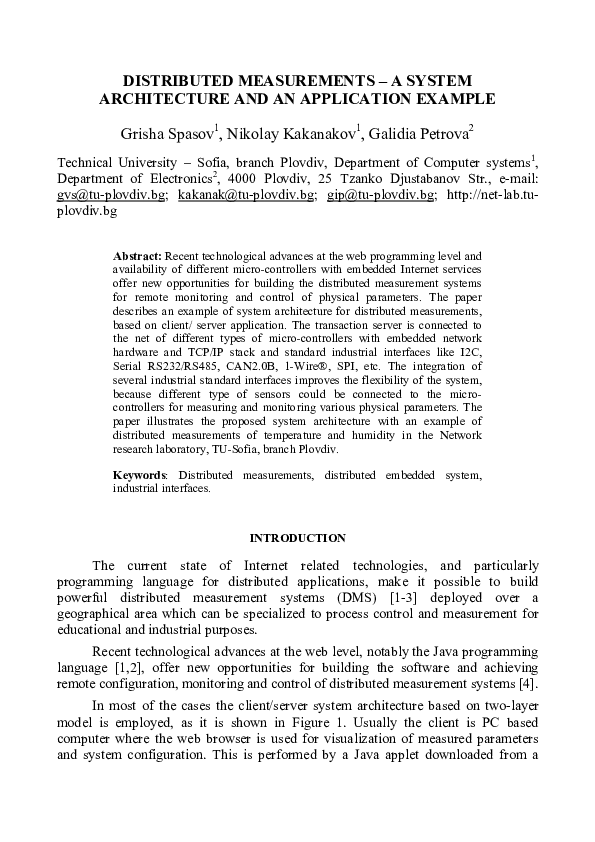 Pdf Distributed Measurements A System Architecture And An
