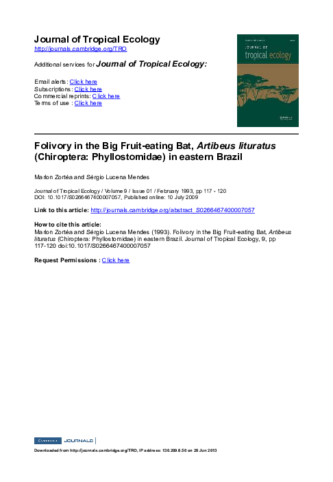 (PDF) Folivory in the Big Fruit-eating Bat, Artibeus lituratus ...