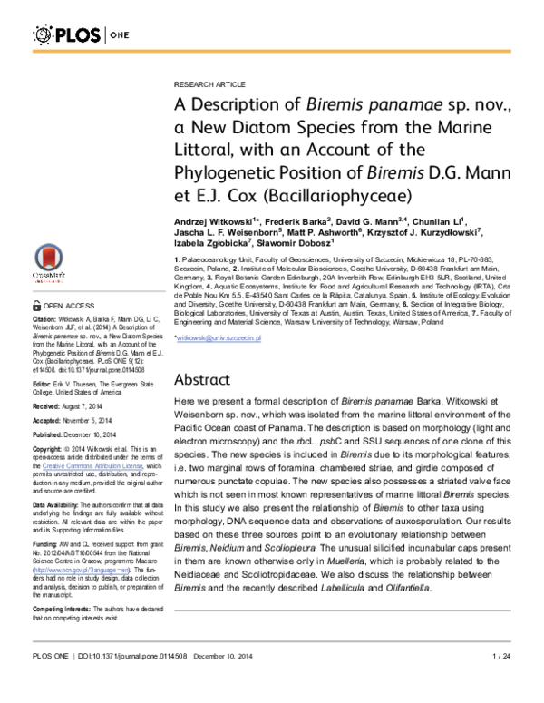 (PDF) A Description of Biremis panamae sp. nov., a New Diatom Species ...