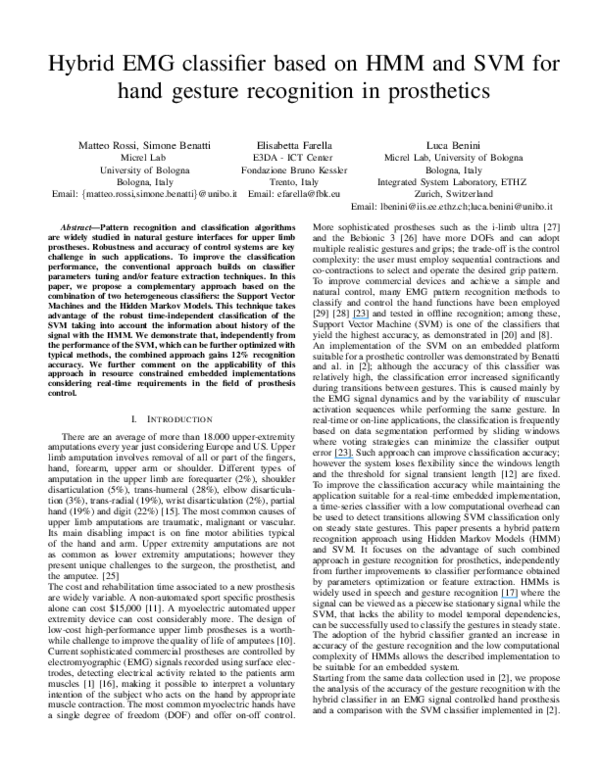 Pdf Hybrid Emg Classifier Based On Hmm And Svm For Hand Gesture Recognition In Prosthetics