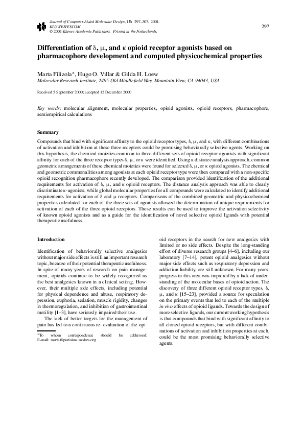 (PDF) Differentiation of delta, mu, and kappa opioid receptor agonists ...