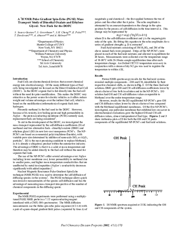 (PDF) A 1H NMR pulse gradient spin-echo (PGSE) study of the mass transport of dimethyl oxalate ...