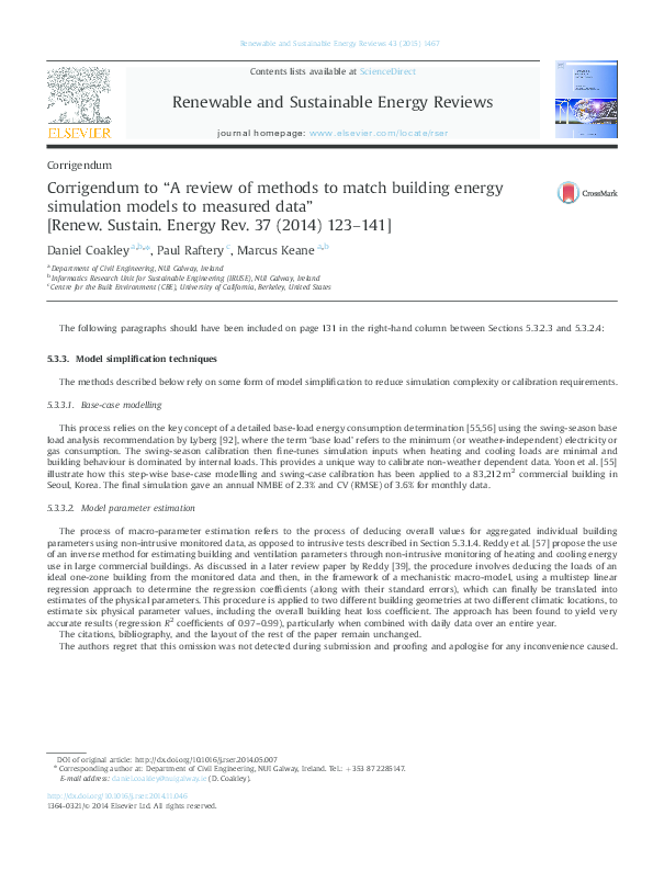 Pdf Corrigendum To “a Review Of Methods To Match Building Energy Simulation Models To Measured