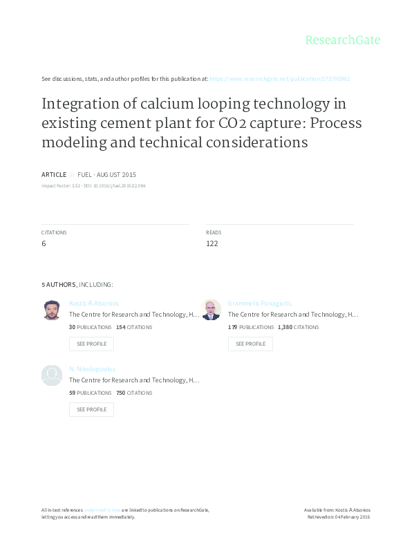 (PDF) Integration of calcium looping technology in existing cement ...