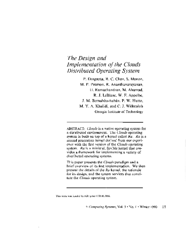 (PDF) The design and implementation of the Clouds distributed operating system