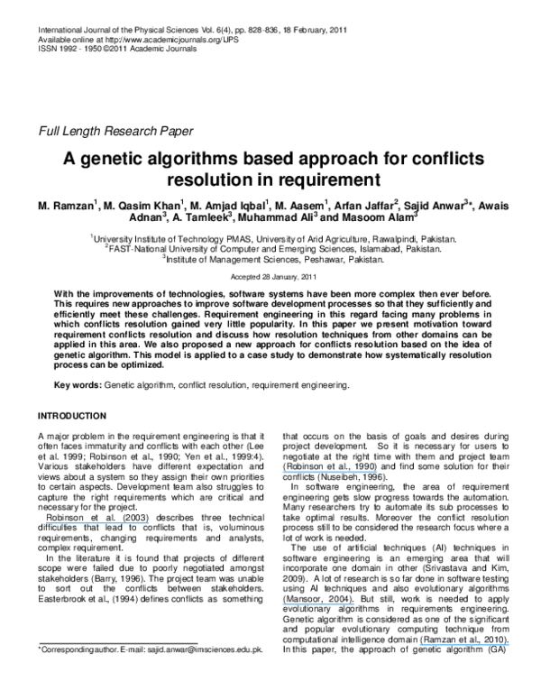 (PDF) A genetic algorithms based approach for conflicts resolution in requirement