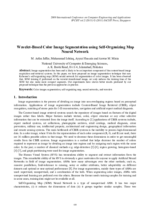 (PDF) Wavelet-Based Color Image Segmentation using Self-Organizing Map Neural Network
