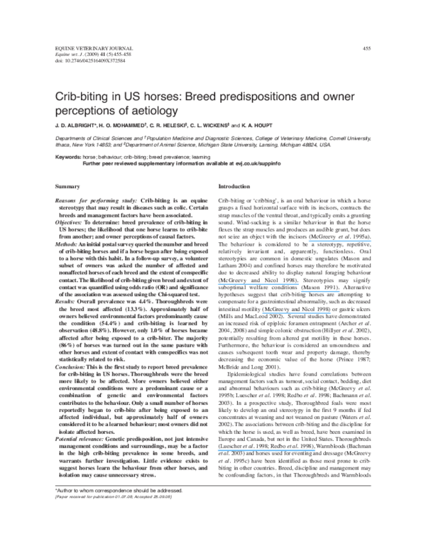 (PDF) Crib-biting in US horses: Breed predispositions and owner ...
