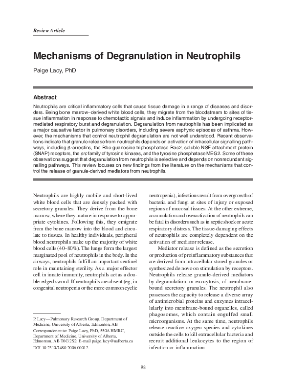 (PDF) Mechanisms of Degranulation in Neutrophils