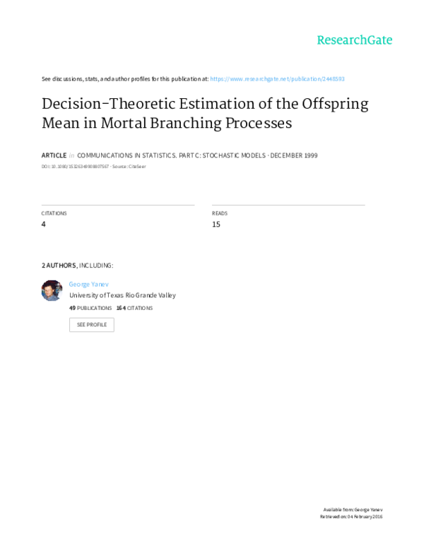 (PDF) Decision—theoretic estimation of the offspring mean in mortal branching processes