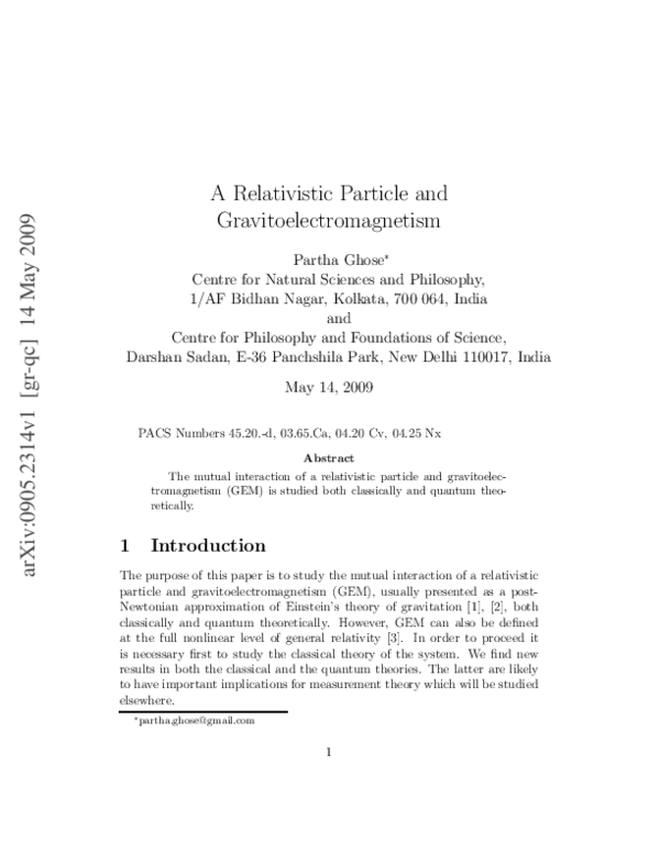 (PDF) A Relativistic Particle and Gravitoelectromagnetism