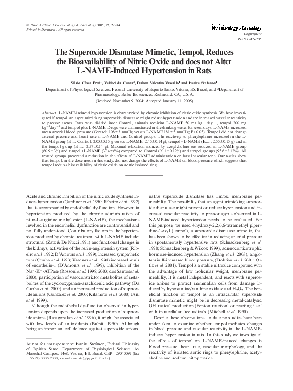(PDF) The Superoxide Dismutase Mimetic, Tempol, Reduces the ...
