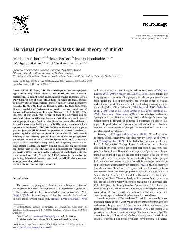 (PDF) Do visual perspective tasks need theory of mind?