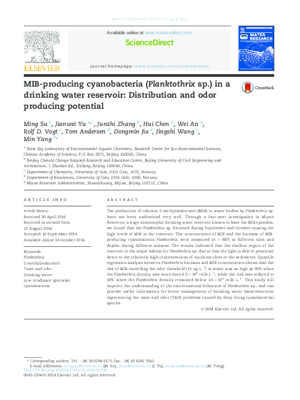 (PDF) MIB-producing cyanobacteria (Planktothrix sp.) in a drinking ...
