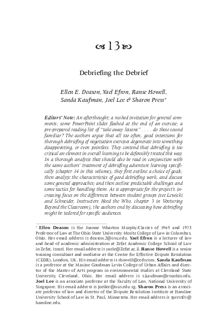 (PDF) Debriefing the Debrief