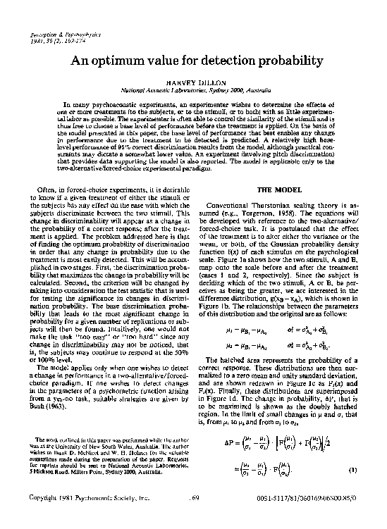 (PDF) An optimum value for detection probability