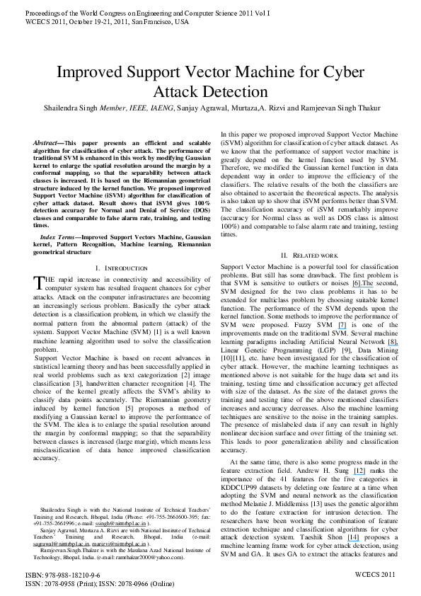 (PDF) Improved Support Vector Machine for Cyber attack Detection