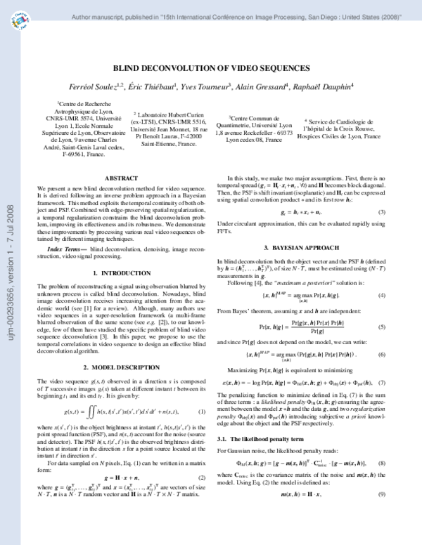 (PDF) Blind deconvolution of video sequences