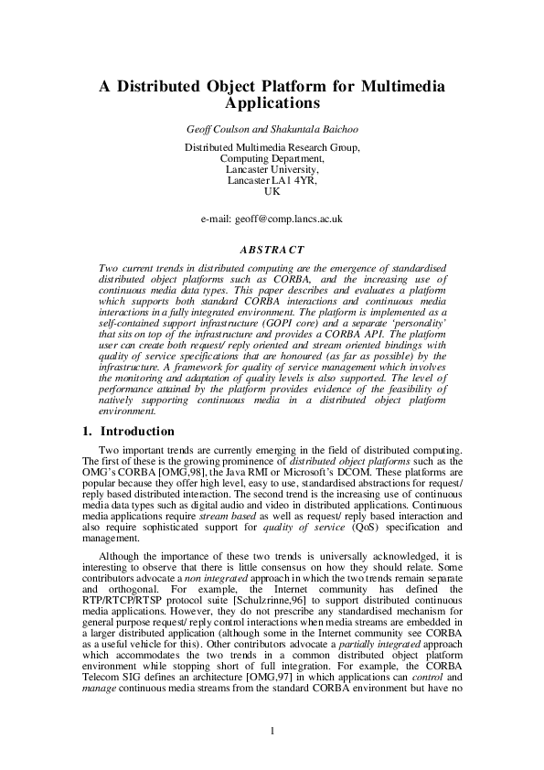 (PDF) Experiences in implementing a distributed object platform for ...