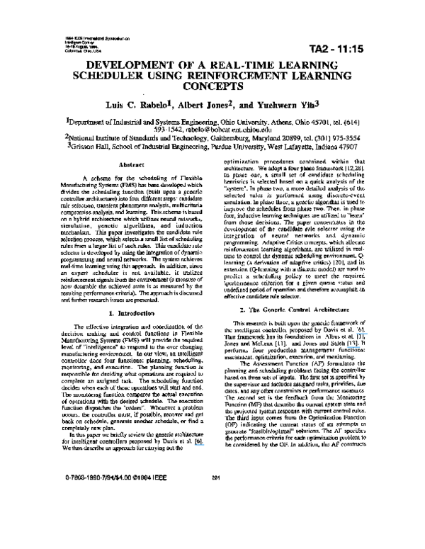 Pdf Development Of A Real Time Learning Scheduler Using Reinforcement Learning Concepts