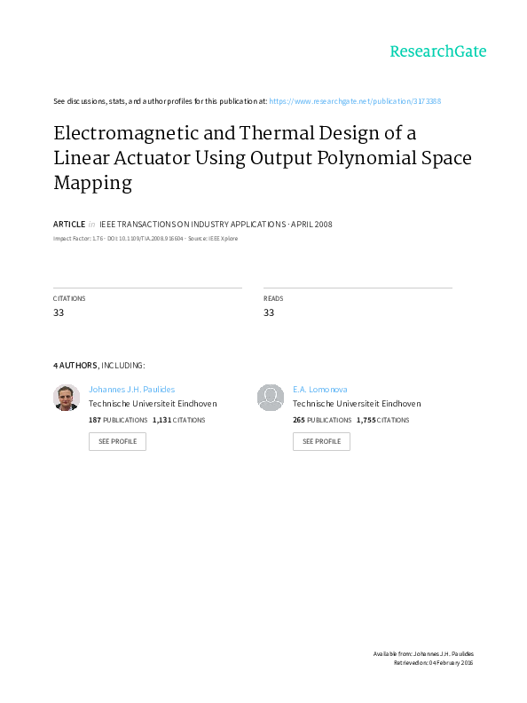 Pdf Electromagnetic And Thermal Design Of A Linear Actuator Using Output Polynomial Space Mapping