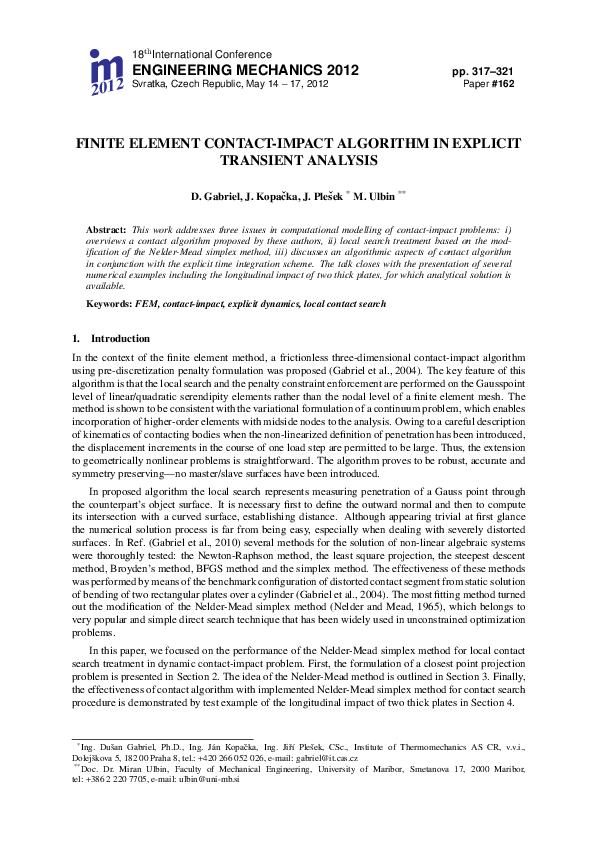 (PDF) FINITE ELEMENT CONTACT-IMPACT ALGORITHM IN EXPLICIT TRANSIENT ANALYSIS