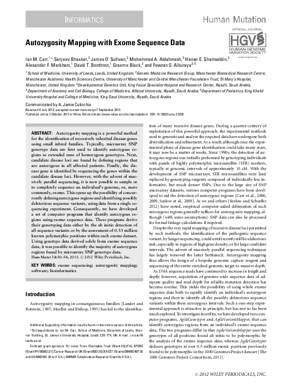 (PDF) Autozygosity Mapping with Exome Sequence Data
