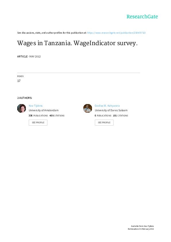 (PDF) Wages in Tanzania. WageIndicator survey