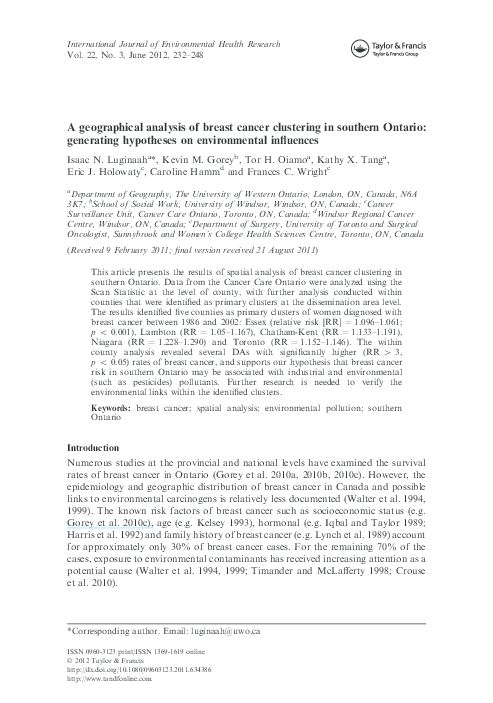 (PDF) A geographical analysis of breast cancer clustering in southern ...