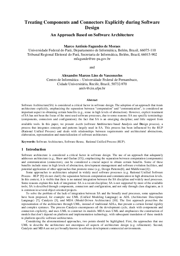 Pdf Treating Components And Connectors Explicitly During Software Design An Approach Based