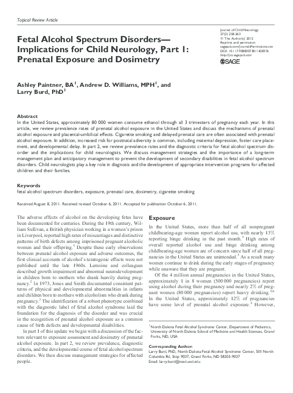 (PDF) Fetal Alcohol Spectrum Disorders--Implications for Child ...