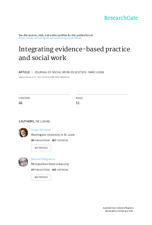 (PDF) INTEGRATING EVIDENCE-BASED PRACTICE AND SOCIAL WORK FIELD EDUCATION