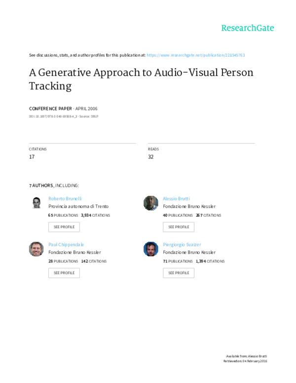 (PDF) A Generative Approach to Audio-Visual Person Tracking