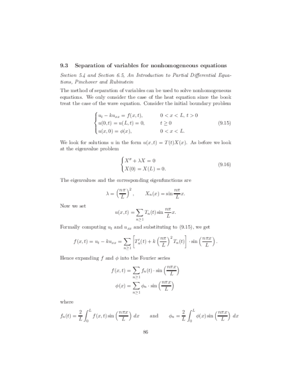 (PDF) 9.3 Separation of variables for nonhomogeneous equations