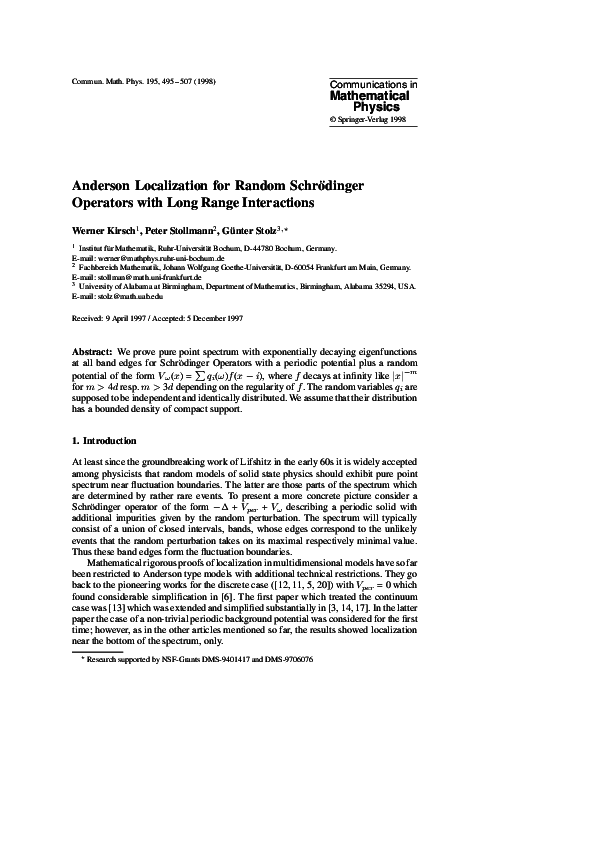 Pdf Anderson Localization For Random Schrodinger Operators With Long Range Interactions