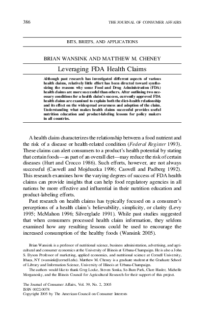 (PDF) Leveraging FDA Health Claims