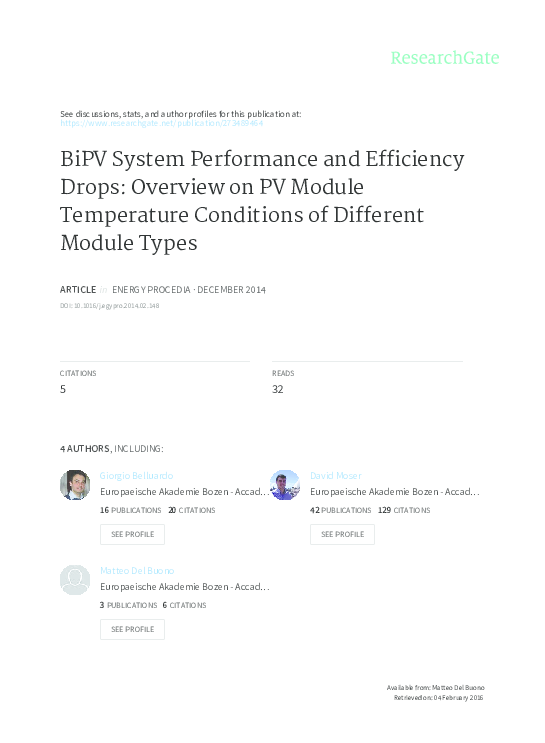 Pdf Bipv System Performance And Efficiency Drops Overview On Pv