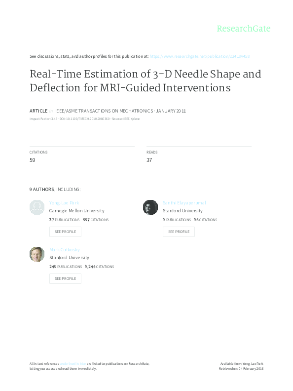 (PDF) Real-Time Estimation of 3-D Needle Shape and Deflection for MRI ...