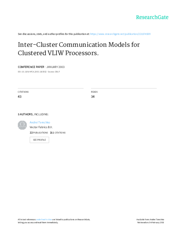 (PDF) Inter-Cluster Communication Models for Clustered VLIW Processors