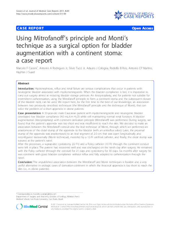 (PDF) Using Mitrofanoff's principle and Monti's technique as a surgical ...