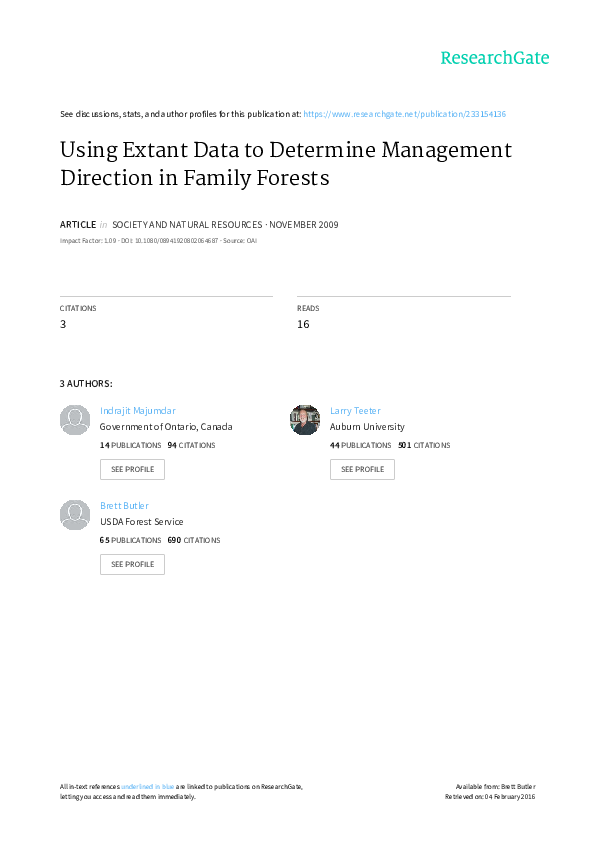 (PDF) Using Extant Data to Determine Management Direction in Family Forests