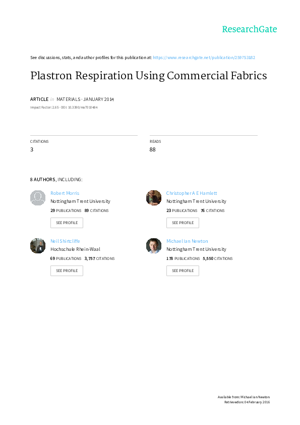 (PDF) Plastron Respiration Using Commercial Fabrics