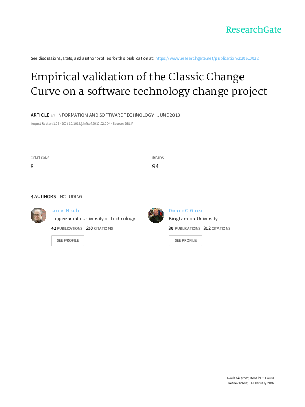 (PDF) Empirical validation of the Classic Change Curve on a software technology change project