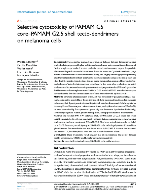 (PDF) Selective cytotoxicity of PAMAM G5 core–PAMAM G2.5 shell tecto ...