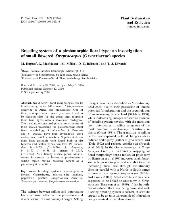 (PDF) Breeding system of a plesiomorphic floral type: an investigation ...