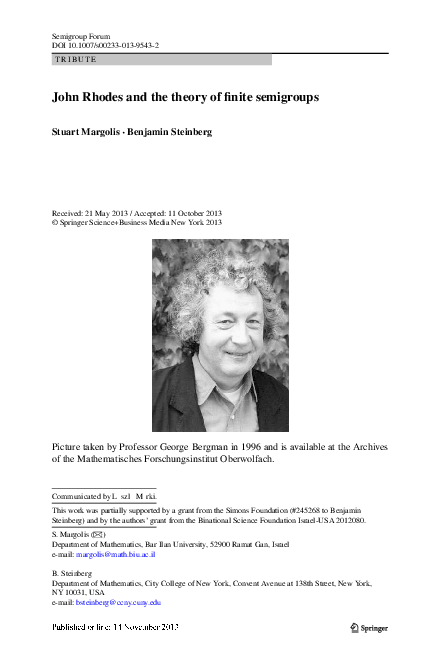 (PDF) John Rhodes and the theory of finite semigroups
