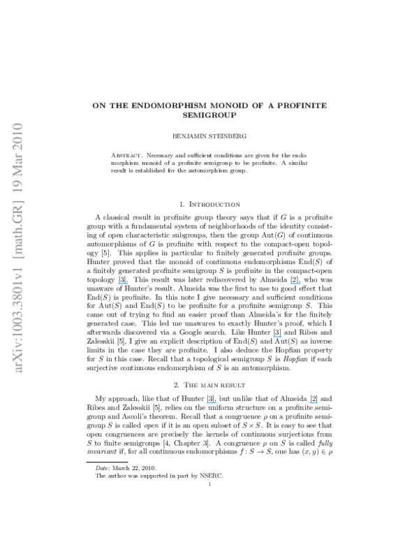 (PDF) On the endomorphism monoid of a profinite semigroup